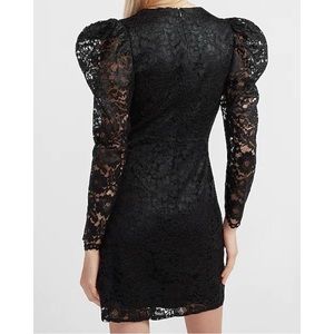 Express | Dresses | Express Lace Puff Sleeve Fit And Flare Dress | Poshmark